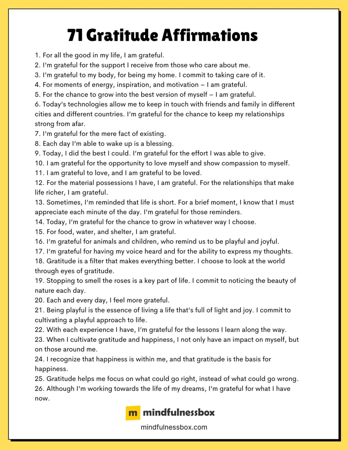 71 Printable Gratitude Affirmations (+ PDF) For A Thankful Life
