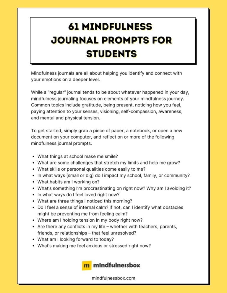 61 Mindfulness Journal Prompts For Students (+ Printable PDF)